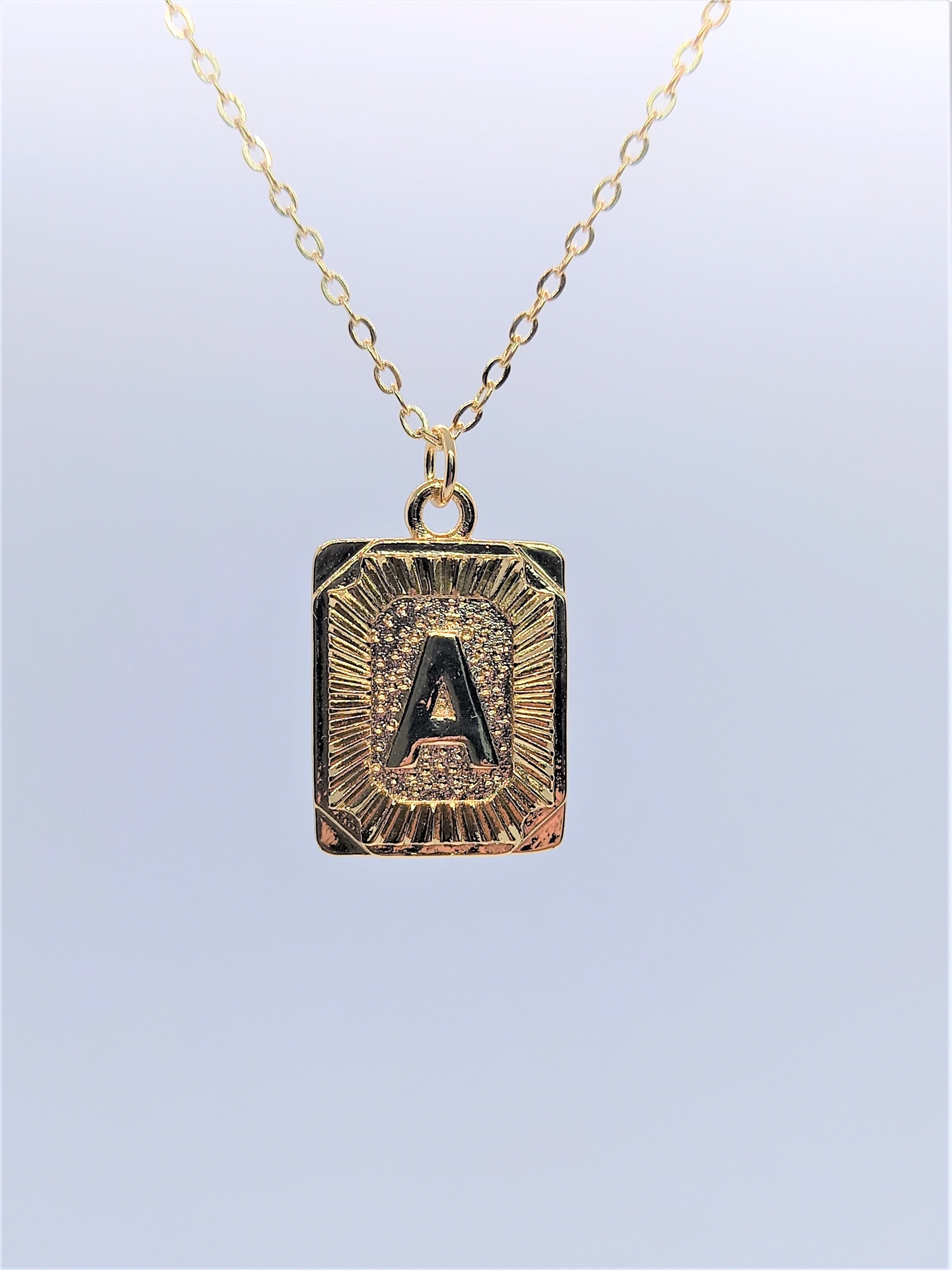 Gold Rectangle Initial Charm Necklace A-Z – Padma Padam
